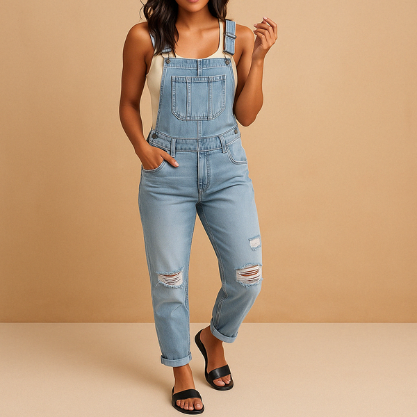 Ripped denim overall for women | Mila
